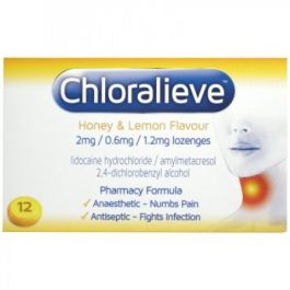 Chloralieve Sore Throat Honey & Lemon Flavour Lozenges 12